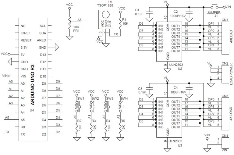 8 Channel Infra-Red Remote-Control Arduino Shield Using ULN2803 ...