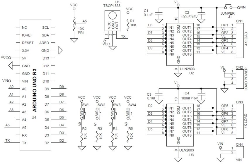 8 Channel Infra-Red Remote-Control Arduino Shield Using ULN2803 - Electronics-Lab