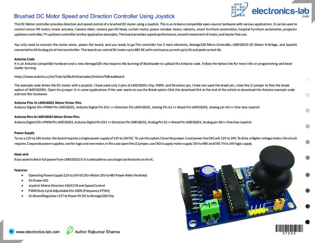 DC MOTOR SPEED AND DIRECTION CONTROLLER USING JOYSTICK - Electronics ...