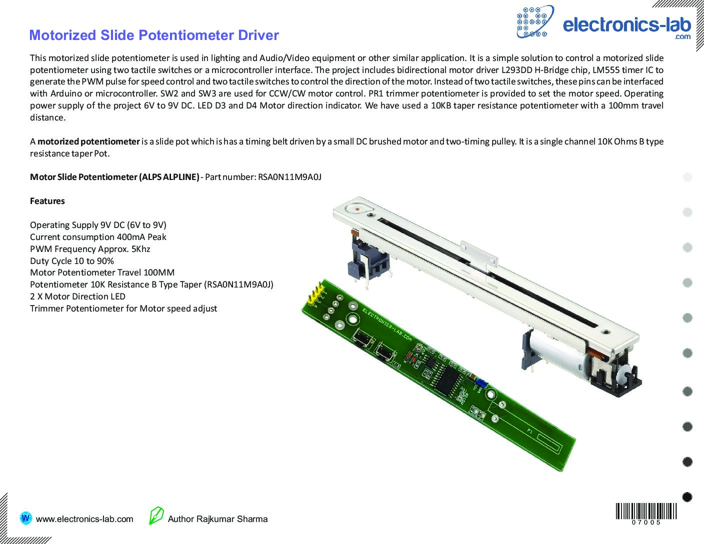 Motorized Slide Potentiometer Driver - Electronics-Lab.com