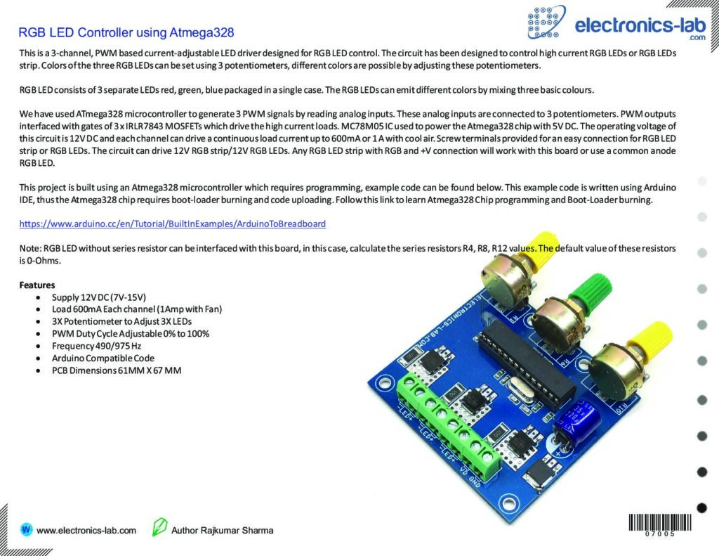RGB LED Controller using Atmega328 - Electronics-Lab.com