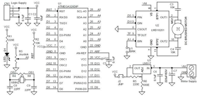 Brushed DC Motor Speed and Direction Controller Using Joystick - Electronics-Lab
