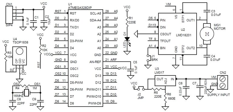 Brushed DC Motor Controller Using Infra-Red Remote - Electronics-Lab.com