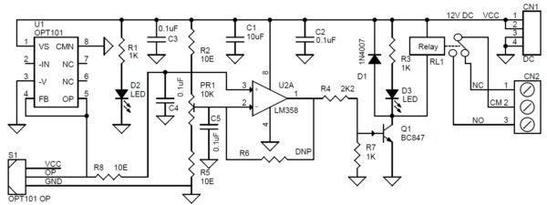 Analog Light Sensor + Light Sensitive Switch using OPT101 - Electronics-Lab