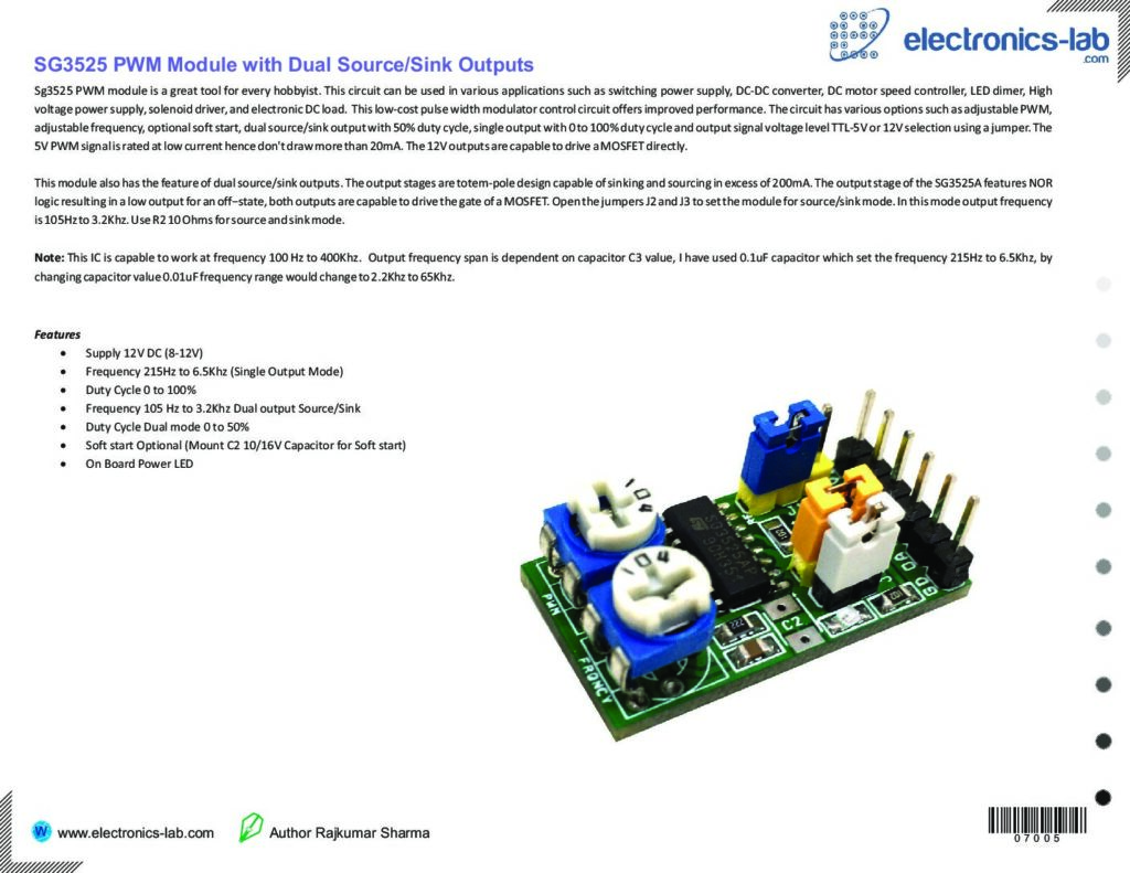 SG3525 PWM Module with Dual Source-Sink Outputs - Electronics-Lab.com