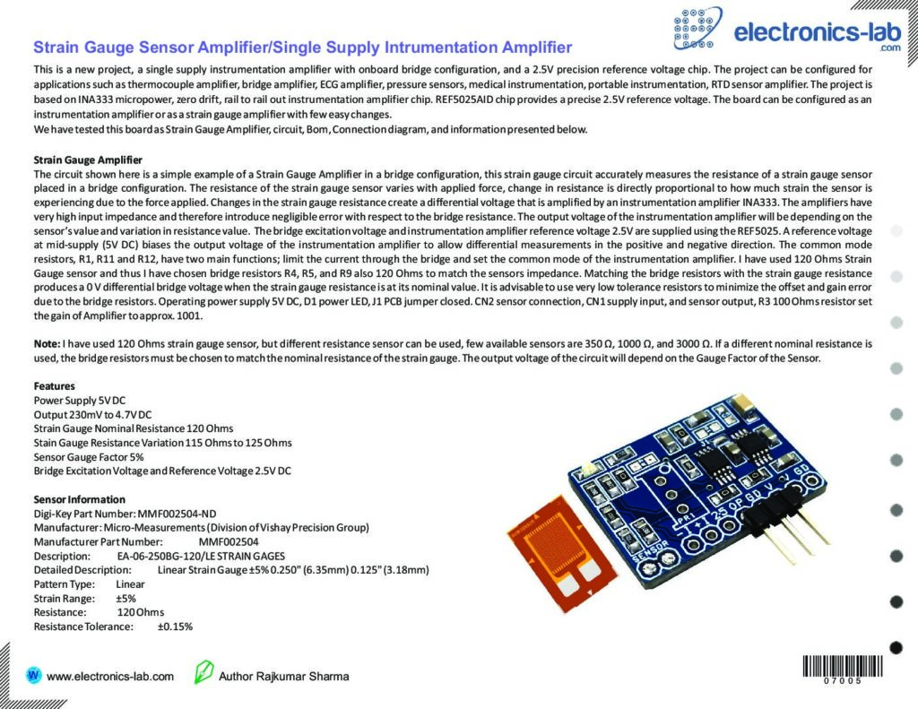 Strain Gauge Sensor Amplifier OR Single Supply Instrumentation ... Strain Gauge Sensor Amplifier OR Single Supply Instrumentation ...