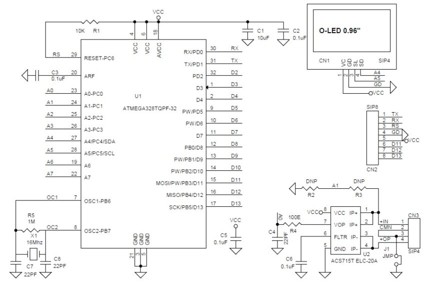 Current Meter Using 0.96" OLED Display - Electronics-Lab.com