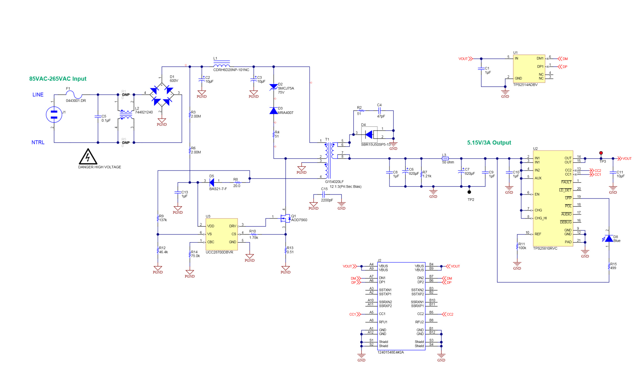 USB-C, DFP, 5V/3A Out, 85-265VAC In, Adapter, Low Cost Reference Design ...
