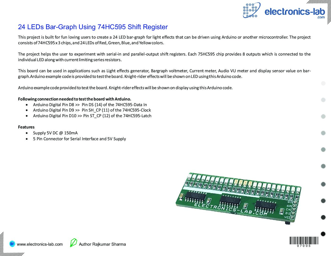 24 LEDs Bar-Graph Using 74HC595 Shift Register - Electronics-Lab.com