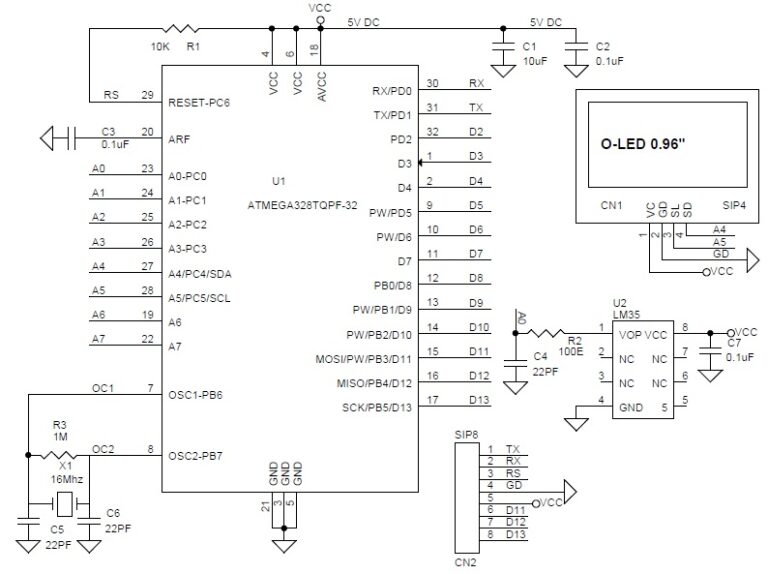ThermoDuino - OLED Display Thermometer and Tiny Arduino Board - Electronics-Lab