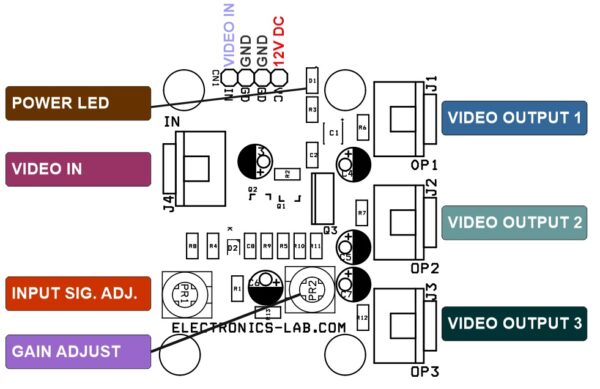 3 Channel Analog Video Splitter with Video Amplifier - Electronics-Lab