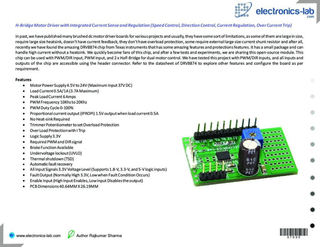 H-Bridge Motor Driver with Integrated Current Sense and Regulation ...