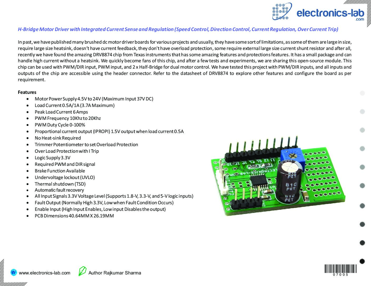 H-Bridge Motor Driver with Integrated Current Sense and Regulation ...