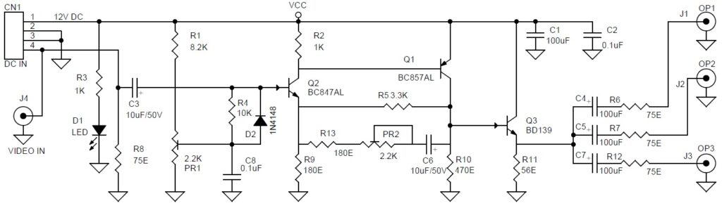 3 Channel Analog Video Splitter with Video Amplifier - Electronics-Lab