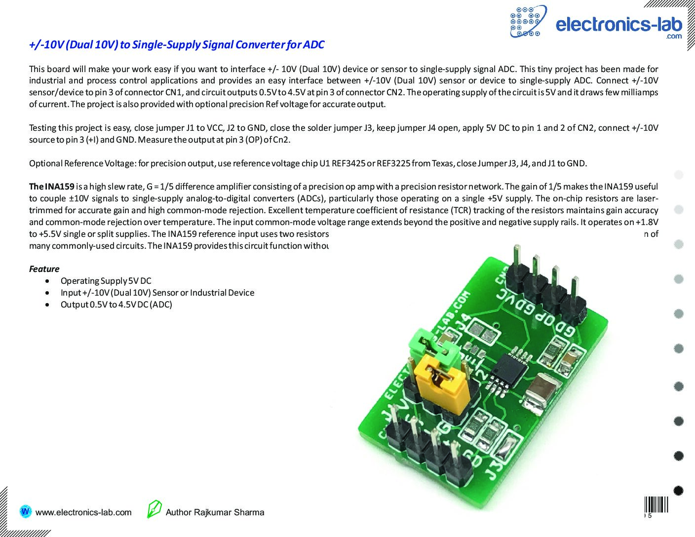 10v Dual 10v To Single Supply Signal Converter For Adc Electronics