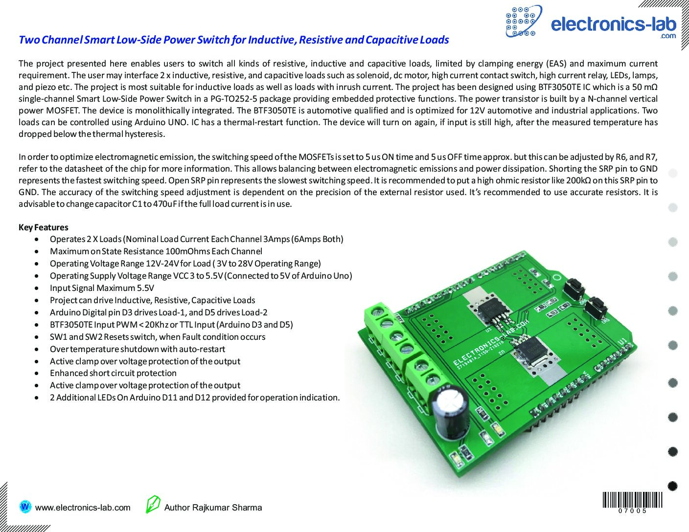 Two Channel Smart Low-Side Power Switch for Inductive, Resistive and ...