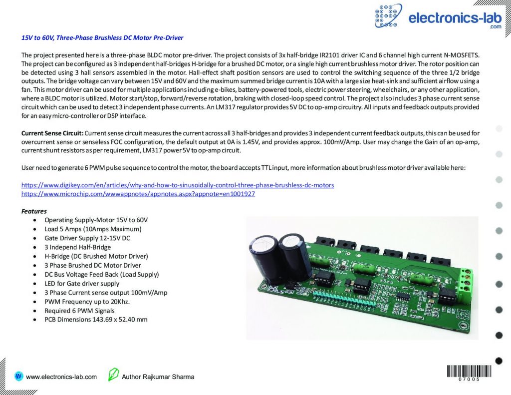 15V to 60V, Three-Phase Brushless DC Motor Pre-Driver - Electronics-Lab.com