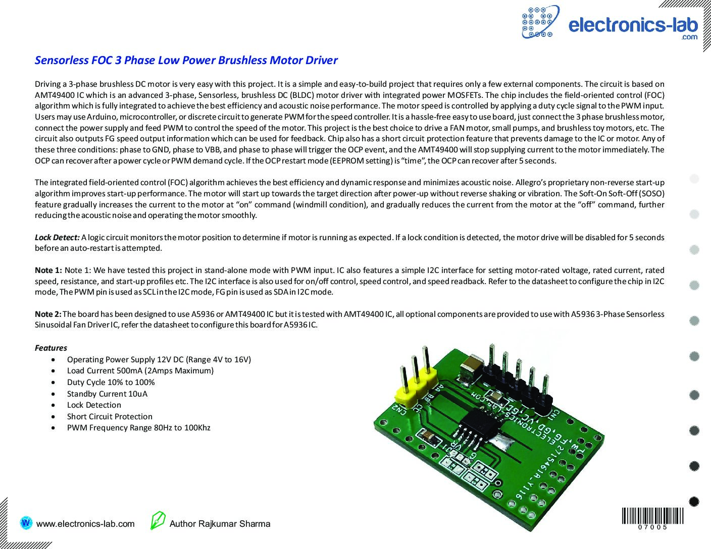 Sensorless FOC Phase Low Power Brushless BLDC Motor Driver , 40% OFF