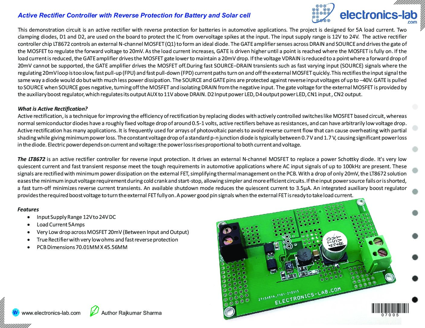 Active Rectifier Controller with Reverse Protection for Battery and ...