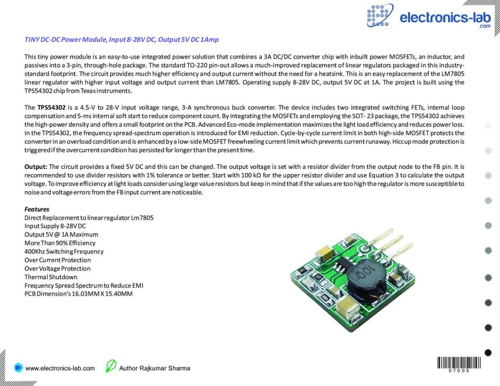 TINY DC-DC Power Module - Input 8-28V DC - Output 5V DC 1A ...