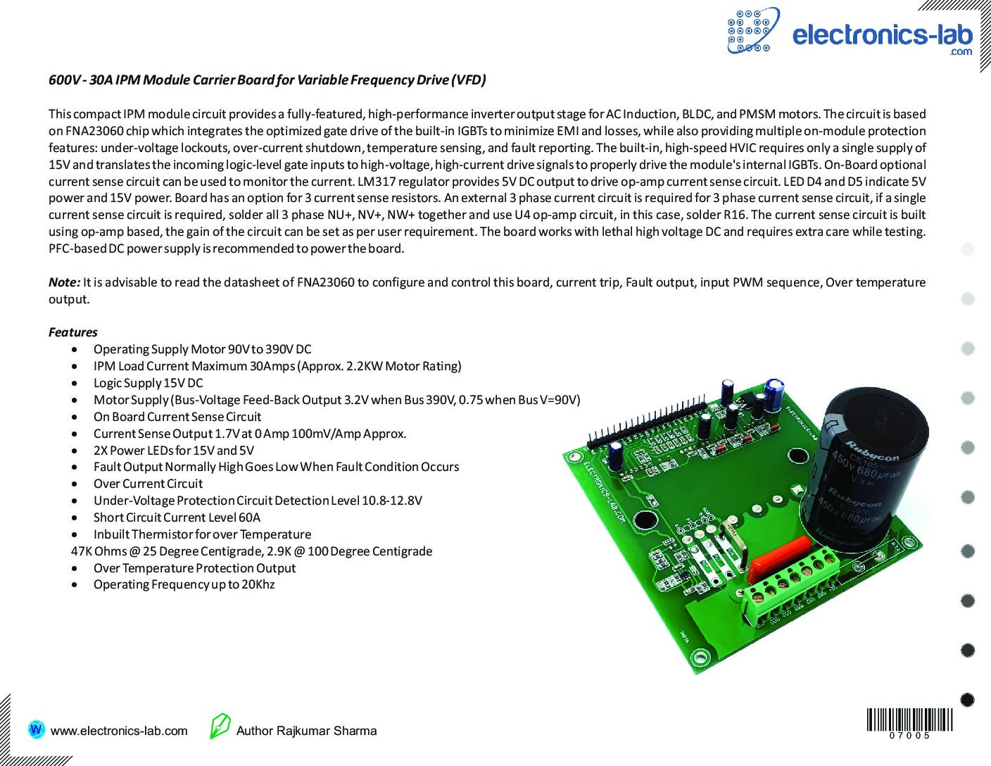 600V - 30A IPM Module Carrier Board for Variable Frequency Drive (VFD ...