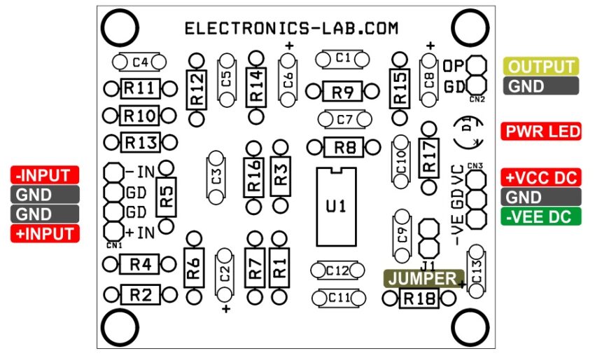 Universal OPAMP Board for DIP-8 Package - Electronics-Lab.com