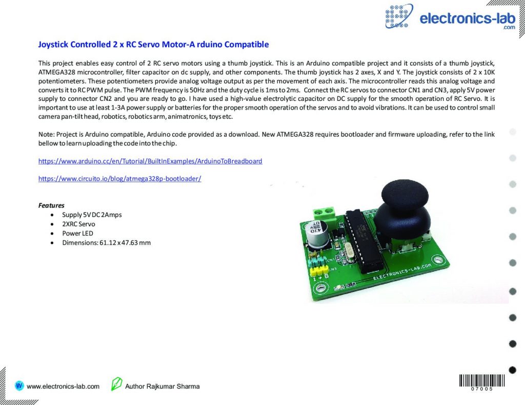 Joystick Controlled 2 x RC Servo motors - Electronics-Lab.com