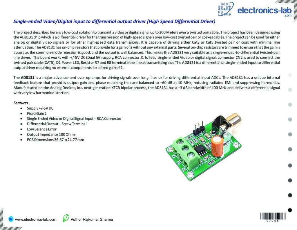 Single-ended VideoDigital input to differential output driver (High ...