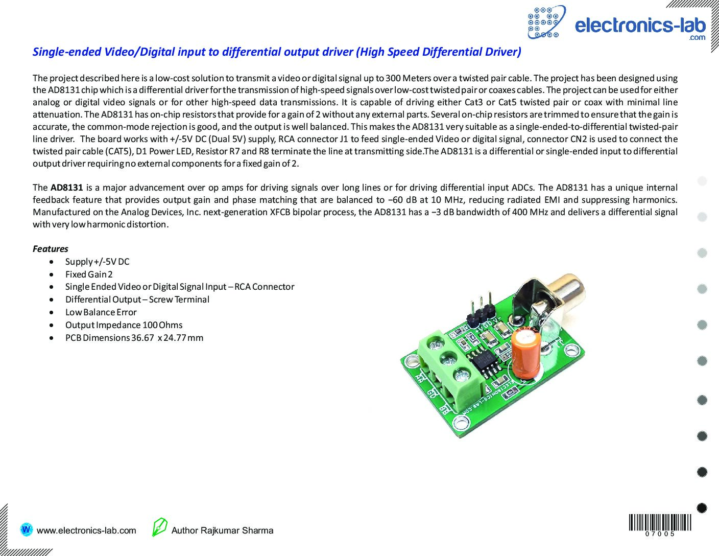 Single-ended VideoDigital input to differential output driver (High ...
