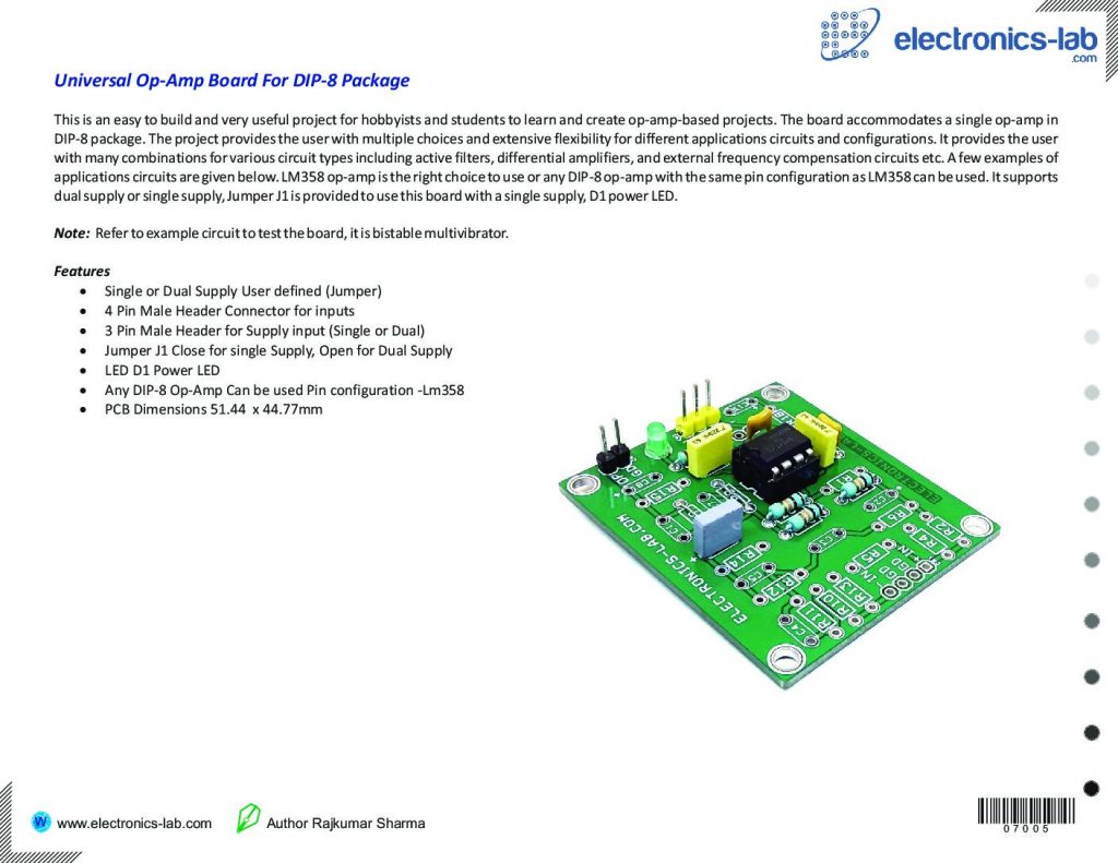 Universal Op-Amp Board for DIP-8 Package - Electronics-Lab.com
