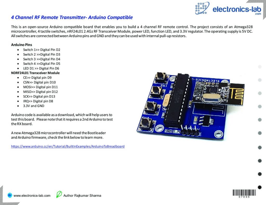 4 Channel RF Remote Transmitter using nRF24L01- Arduino Compatible ...