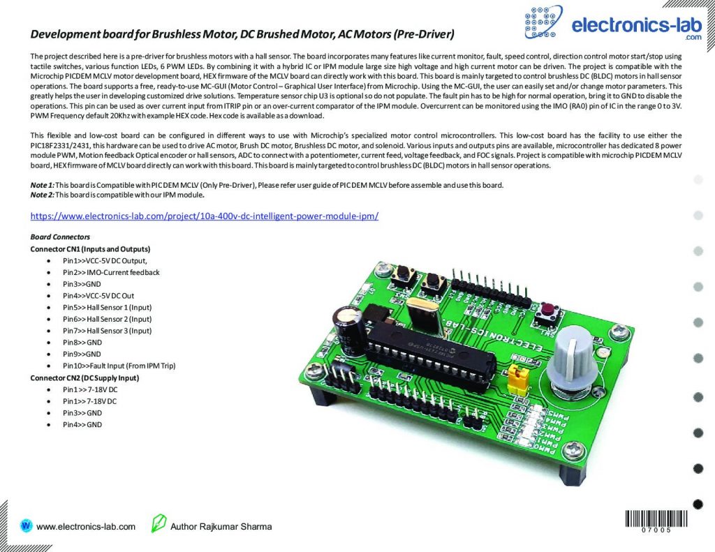 Development board for Brushless Motor, DC Brushed Motor, AC Motors (Pre ...