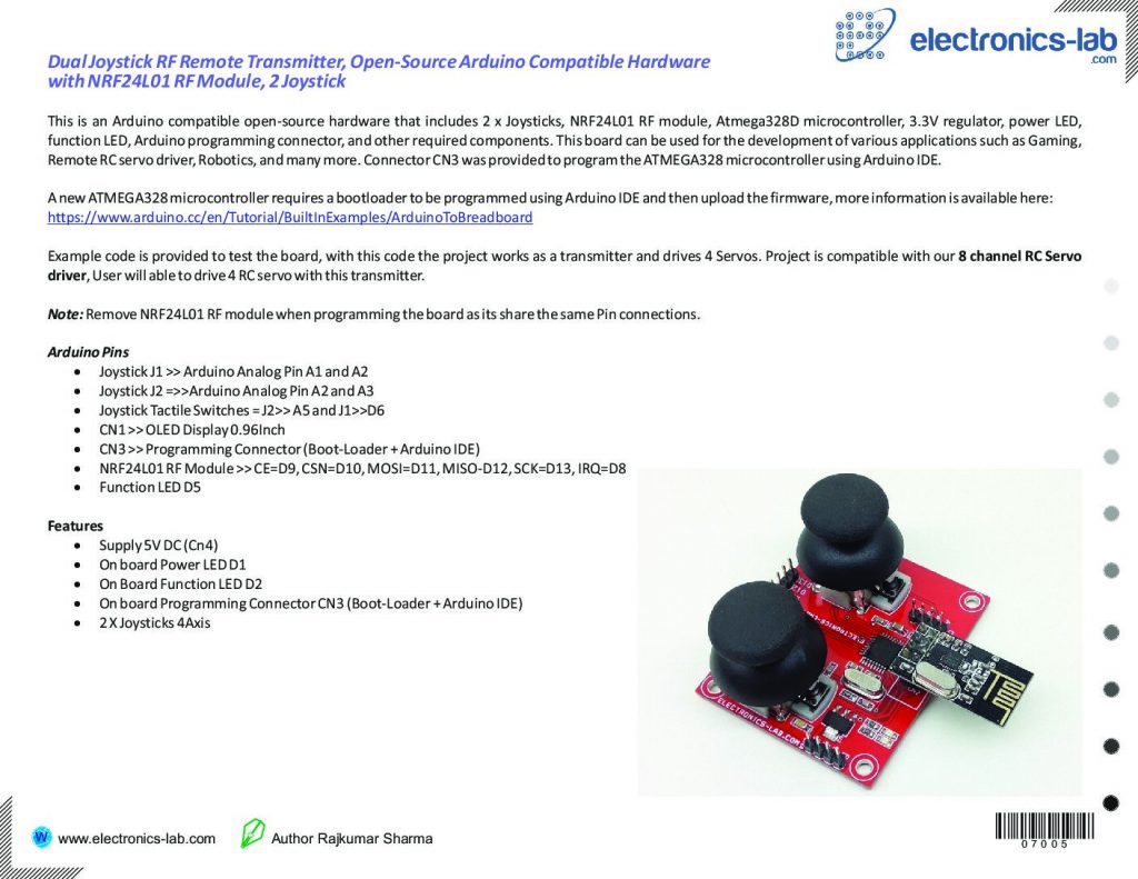 Dual Joystick RF Remote Transmitter with NRF24L01 RF module - 2 ...