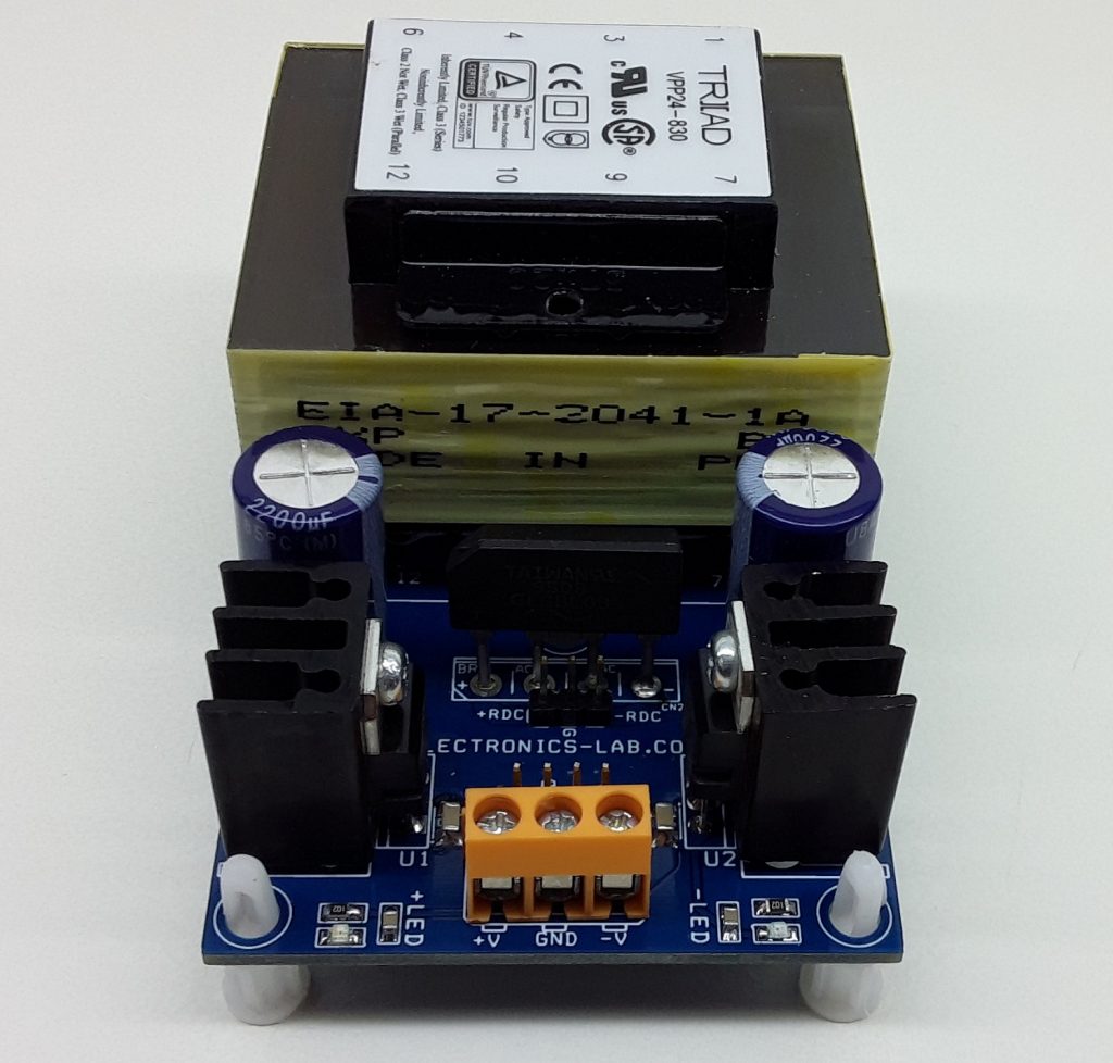 Dual +12V/-12V @ 400mA Regulated Linear Power Supply with AC input ...