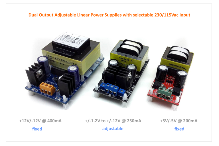 Dual +12V/-12V @ 400mA Regulated Linear Power Supply with AC input ...