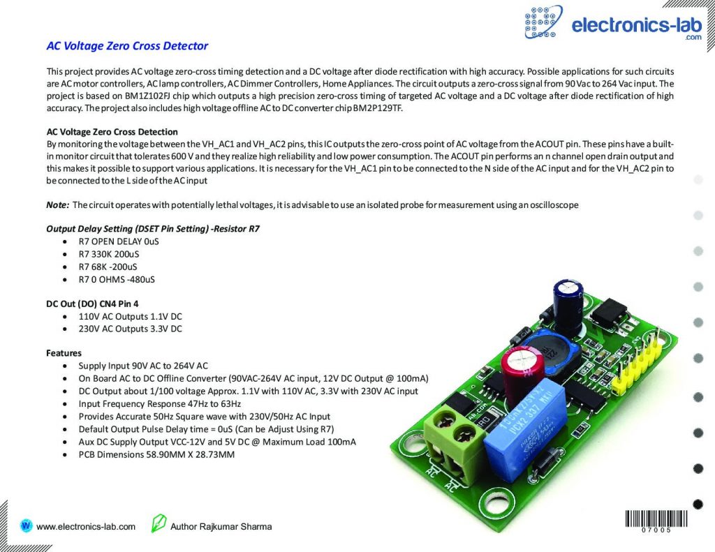 Ac Voltage Zero Cross Detector Electronics Lab