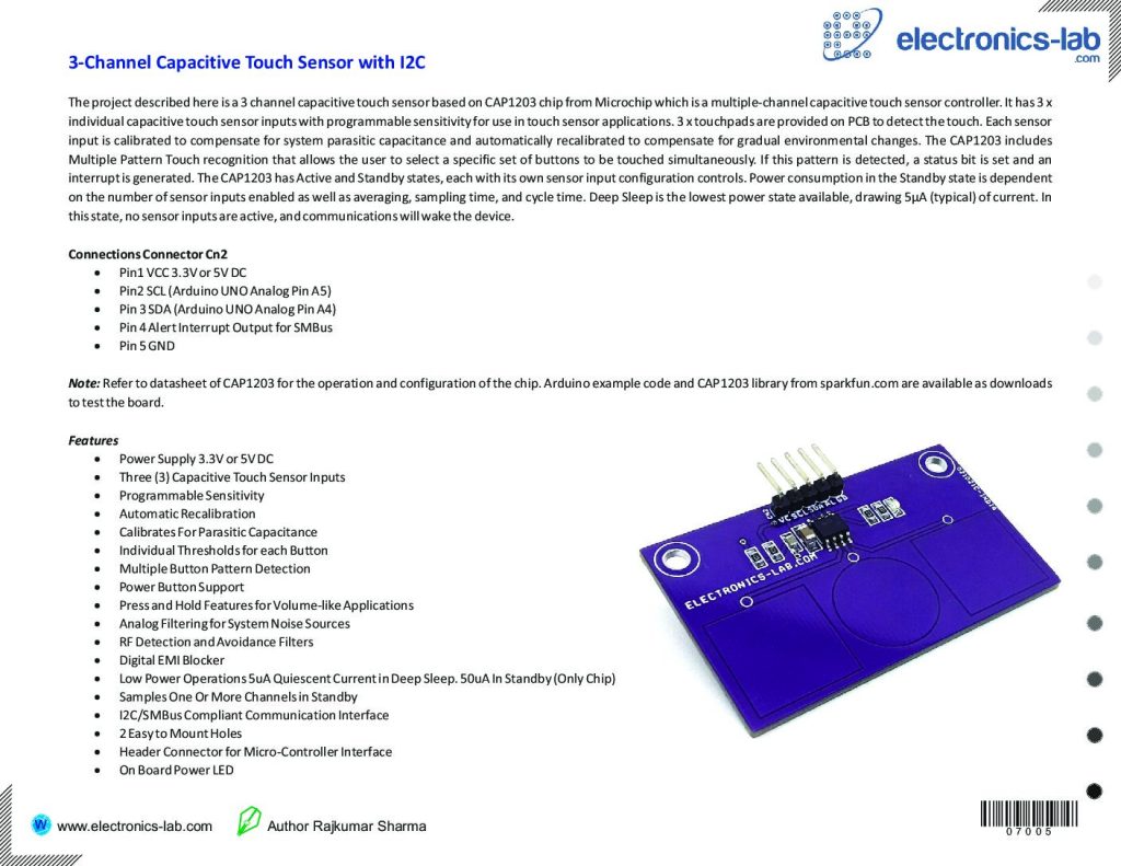 3 Channel Capacitive Touch Sensor with I2C - Electronics-Lab.com