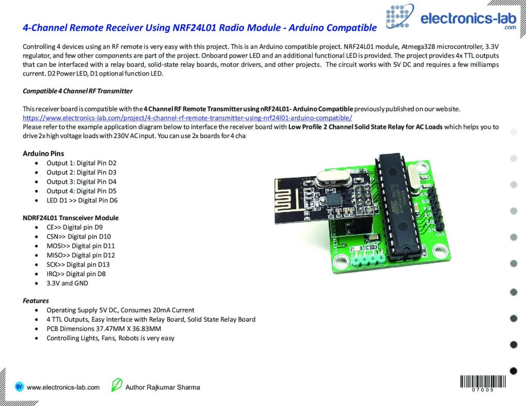 4-Channel Remote Receiver Using NRF24L01 Radio Module - Electronics-Lab.com