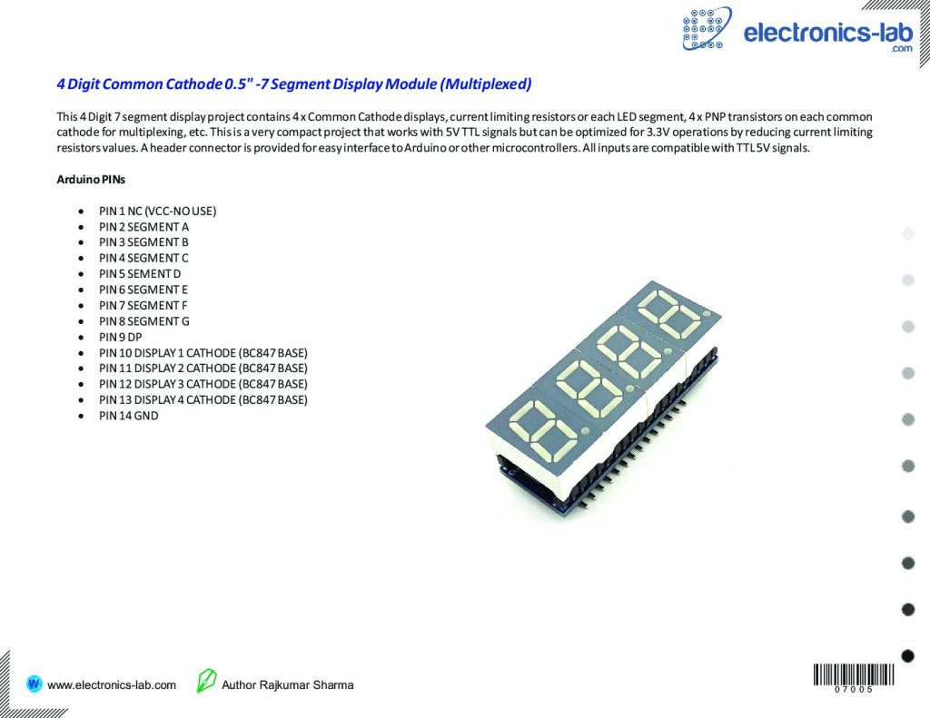 4 Digit Common Cathode 05 7 Segment Display Module Multiplexed
