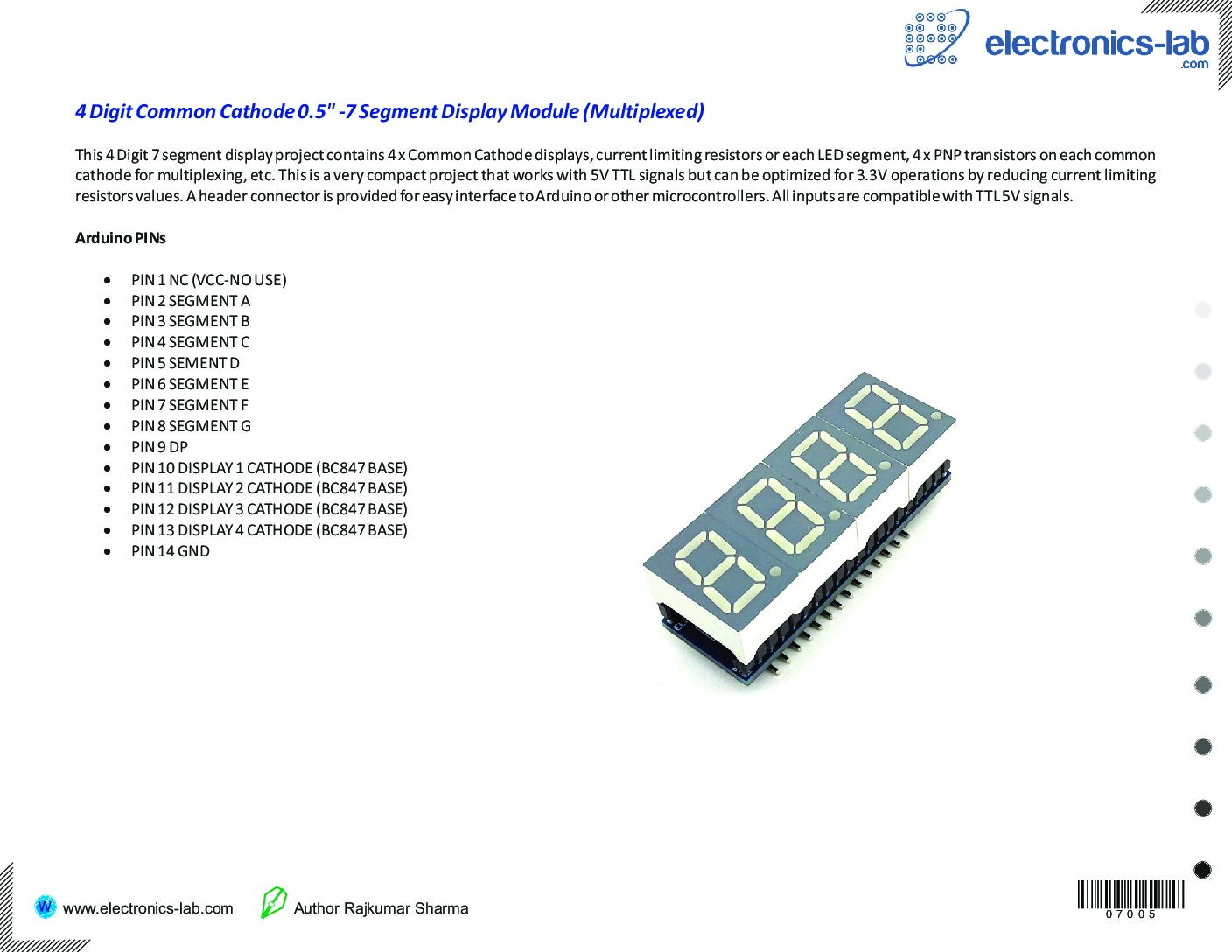 4 Digit Common Cathode 05 7 Segment Display Module Multiplexed Electronics