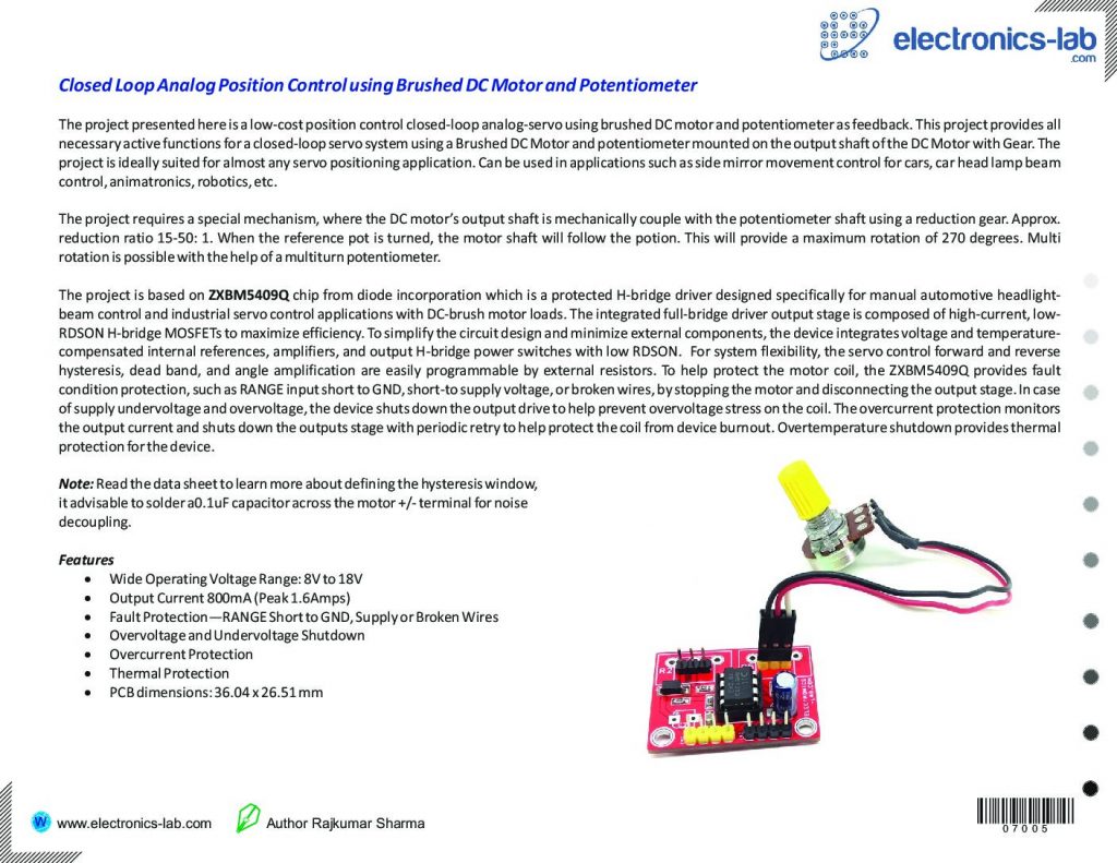 Closed Loop Analog Position Control using Brushed DC Motor and ...