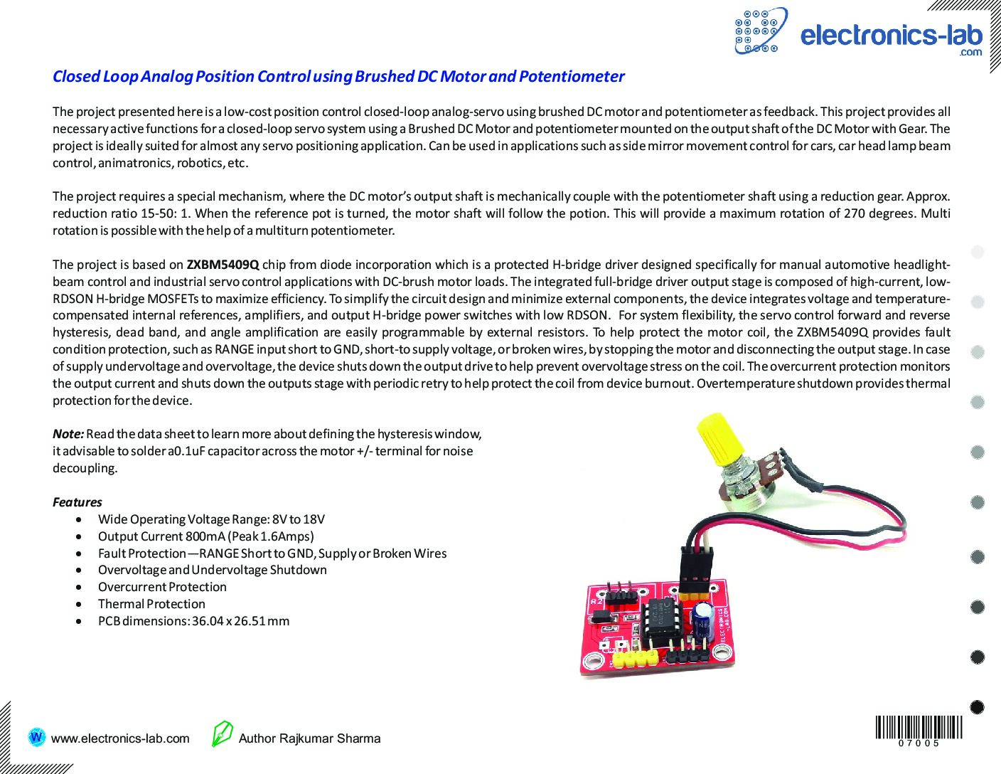 Closed Loop Analog Position Control using Brushed DC Motor and ...
