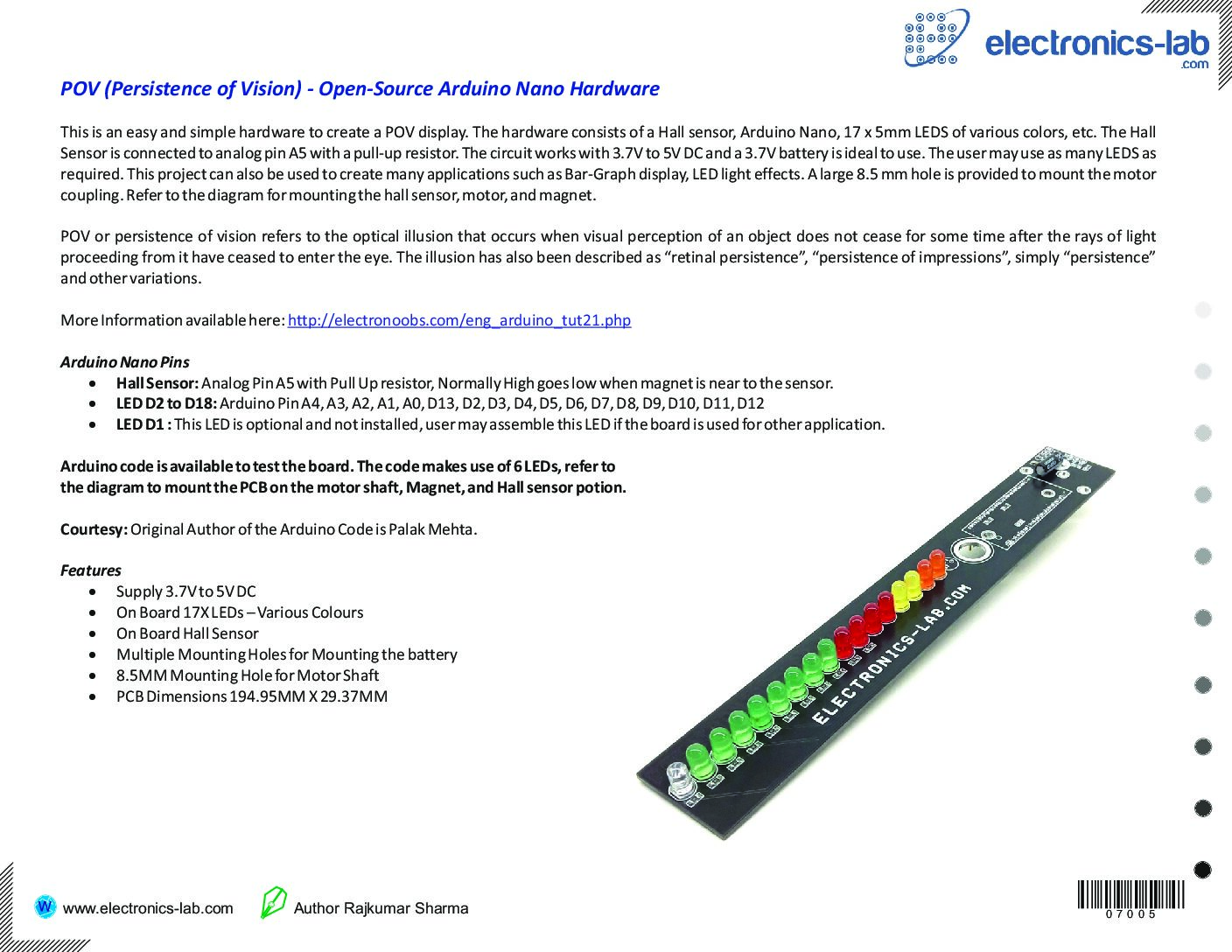 Pov Persistence Of Vision Open Source Arduino Nano Hardware Electronics