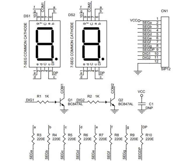 2 Digit Common Cathode 0.5" - 7 Segment Display Module (Multiplexed) - Electronics-Lab