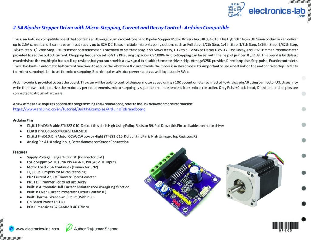 2.5A Bipolar Stepper Driver with Micro-Stepping, Current and Decay ...