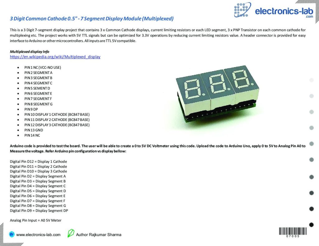 3 Digit Common Cathode 0.5 - 7 Segment Display Module (Multiplexed ... 3 Digit Common Cathode 0.5 - 7 Segment Display Module (Multiplexed ...