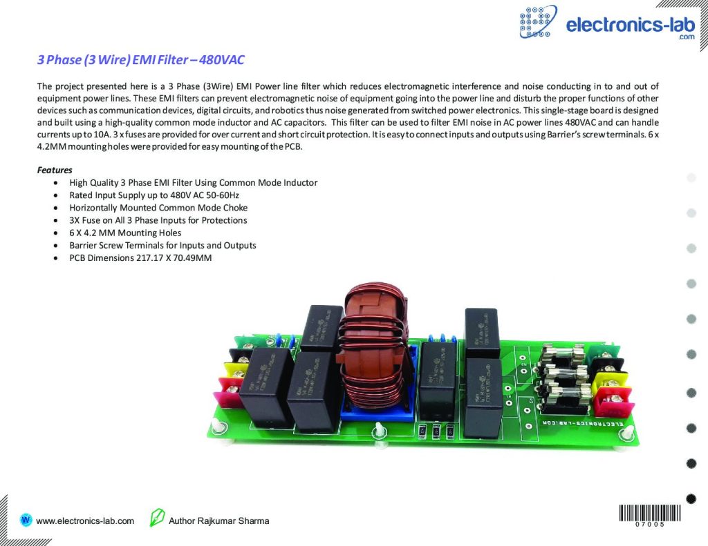 3 Phase (3 Wire) EMI Filter - 480VAC - Electronics-Lab.com