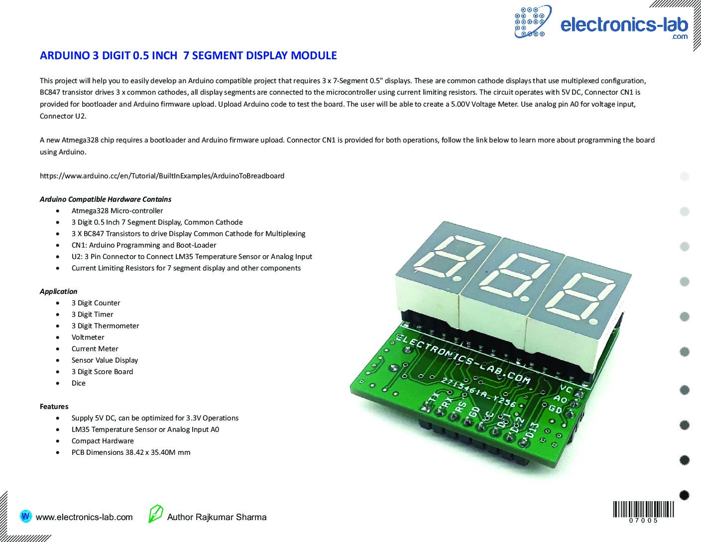 Arduino 3 Digit 05 Common Cathode 7 Segment Display Module 