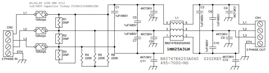 3 Phase (3 Wire) EMI Filter - 480VAC - Electronics-Lab