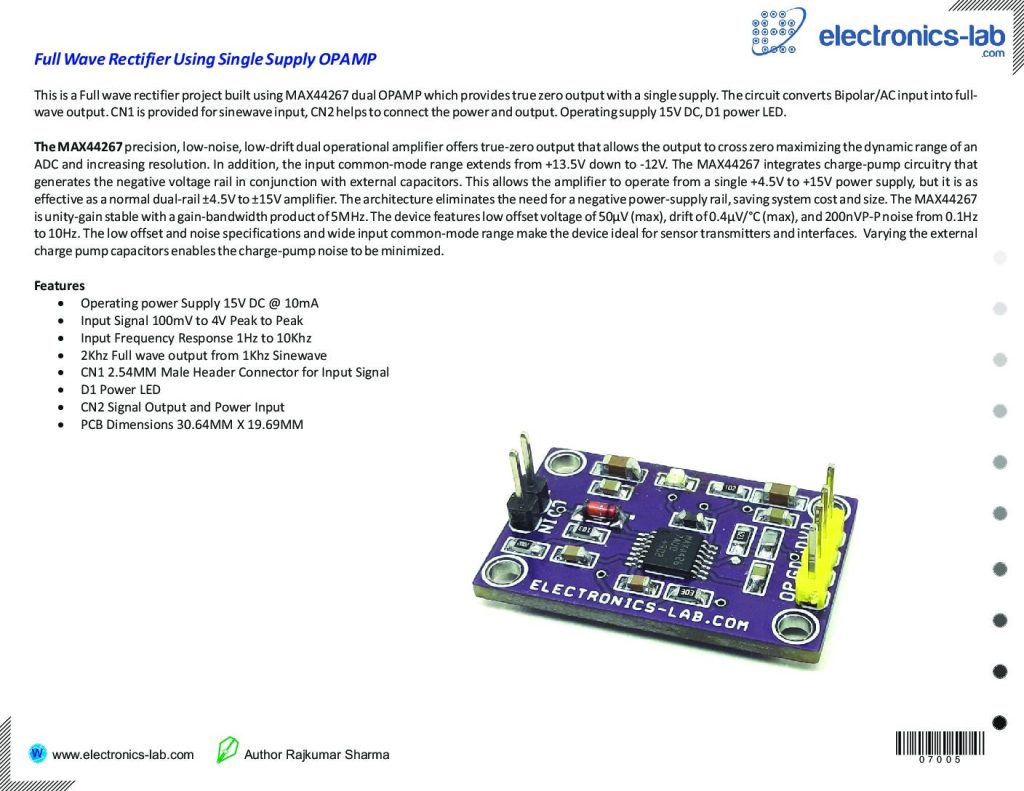 Full Wave Rectifier Using Single Supply OPAMP - Electronics-Lab.com